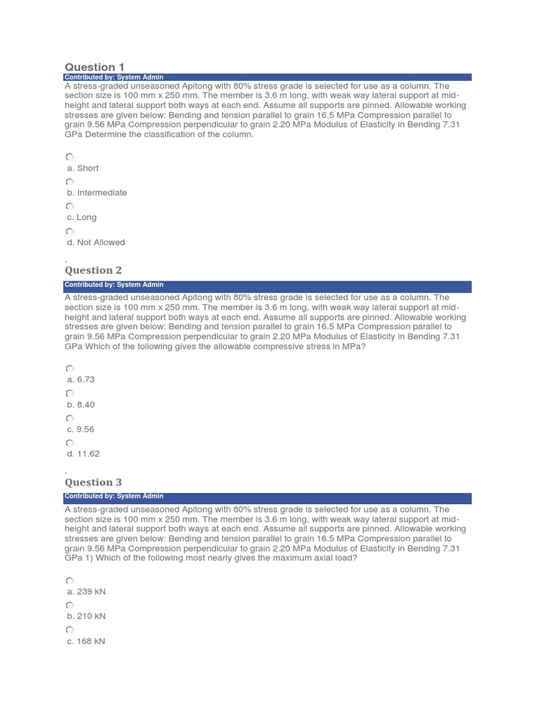 FREE ONLINE PRE BOARD EXAM Design and Construction | PDF | Bending | Truss