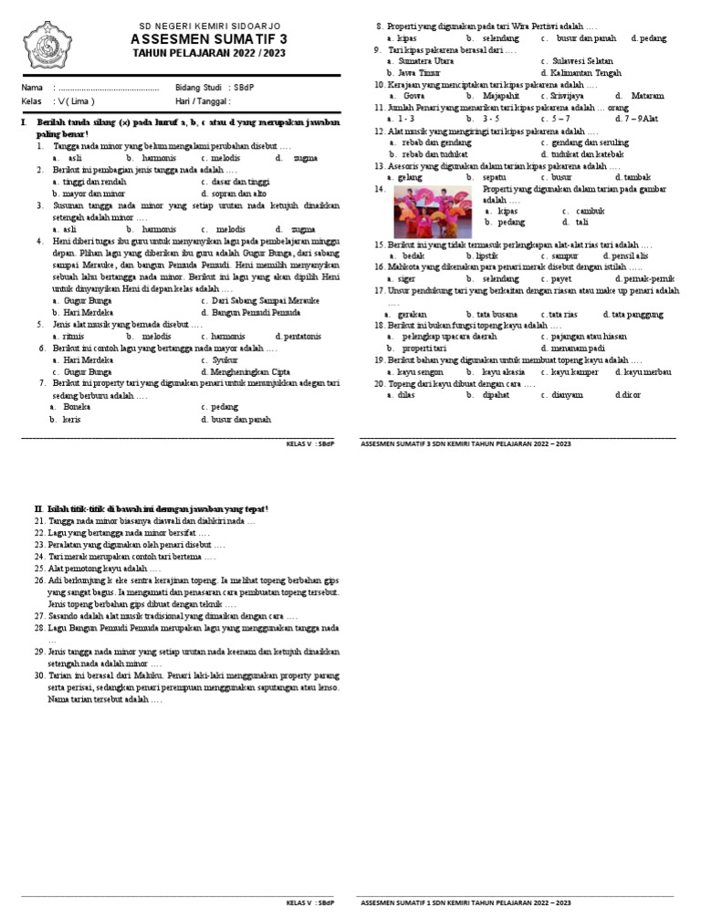 Soal AS3 SBDP Kelas 5 | PDF