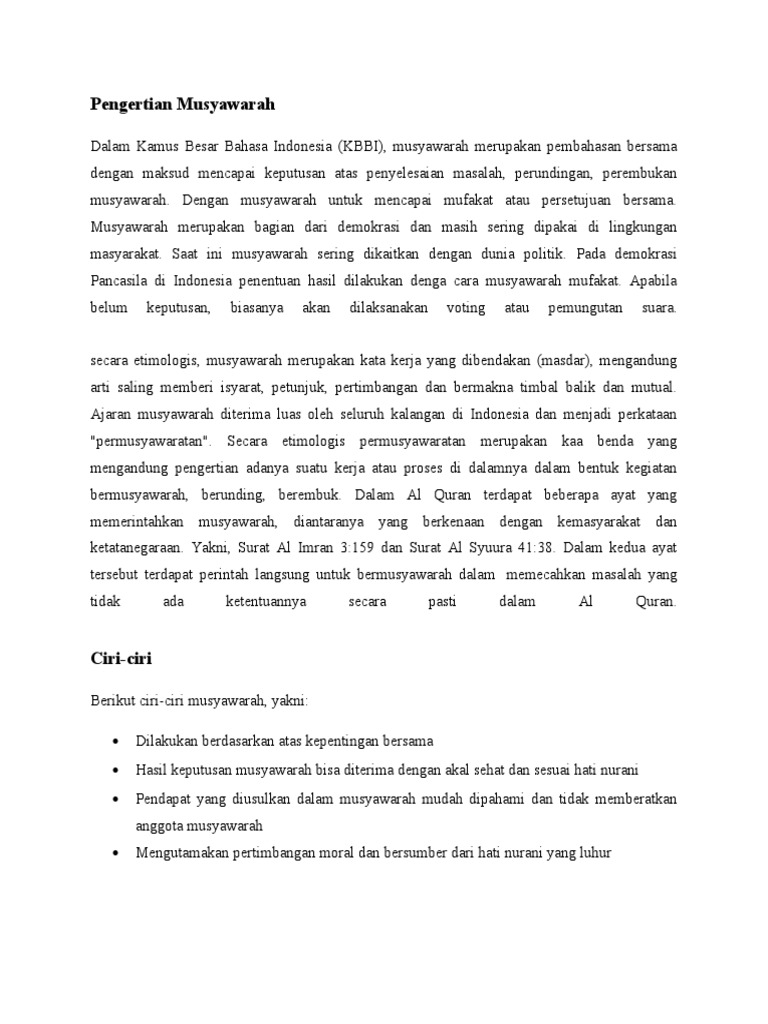 Pengertian dan Prinsip Musyawarah | PDF