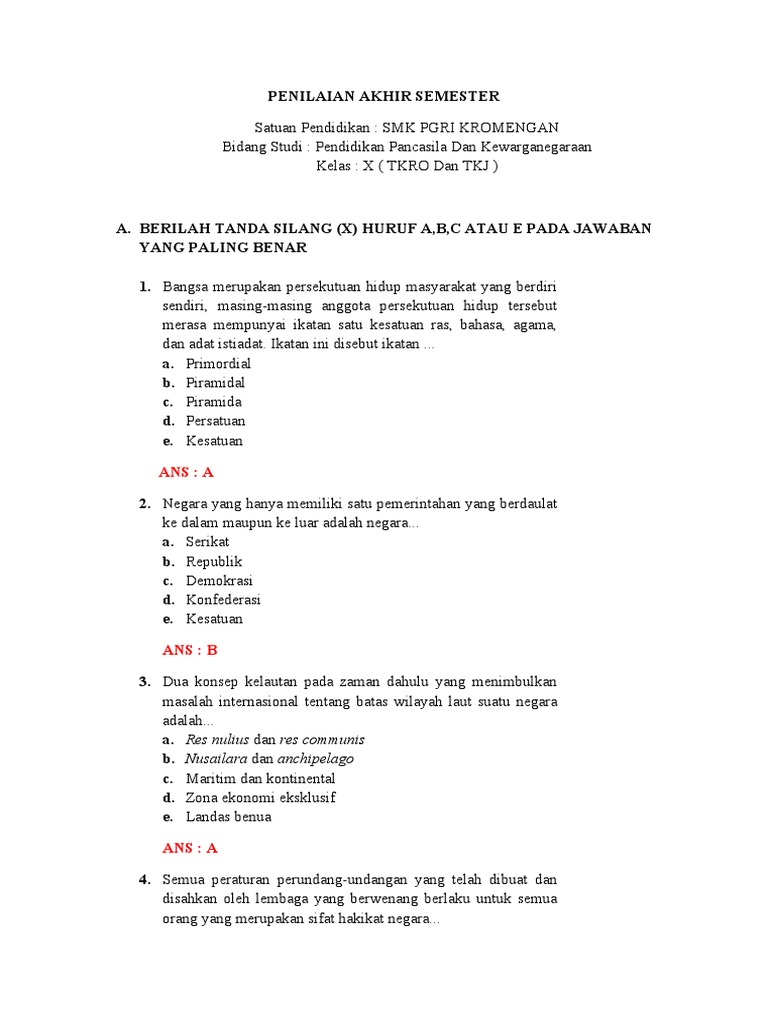 SOAL PAS PPKN X 22-23 | PDF