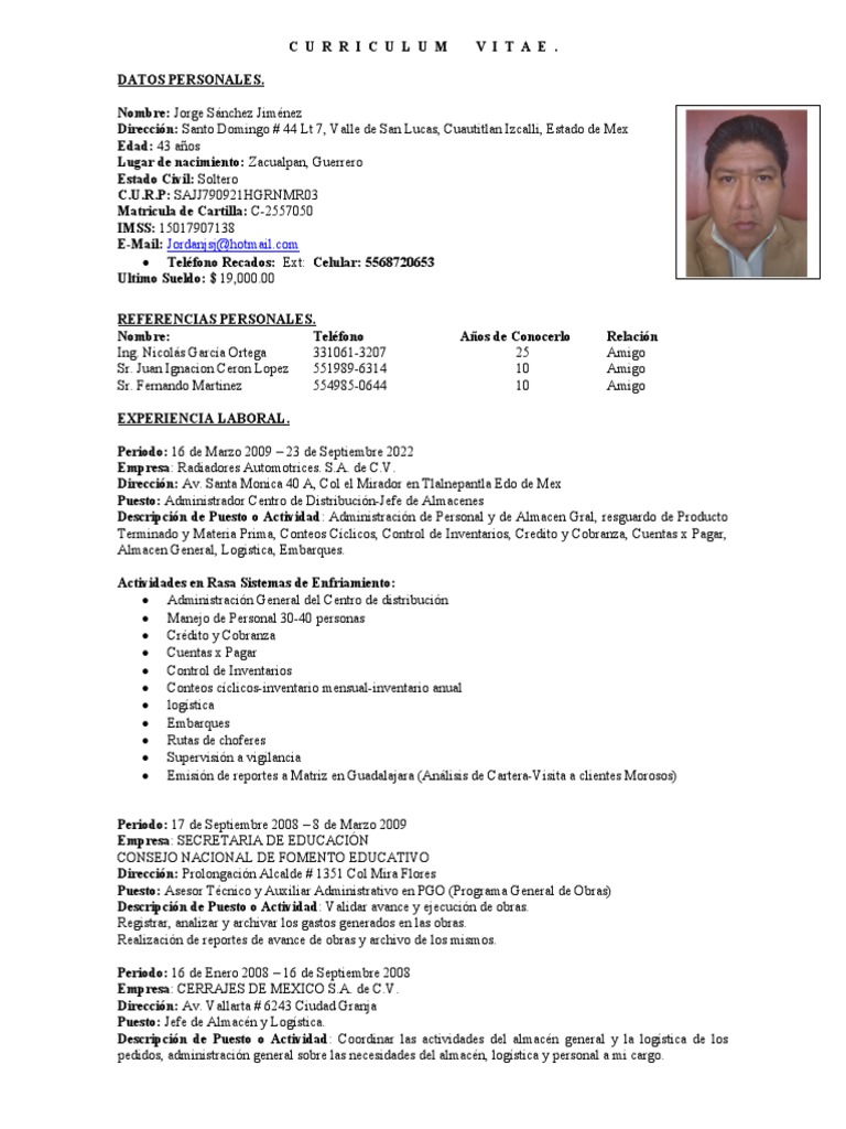 CV Jorge Sanchez 2023 | PDF | Logística | Business