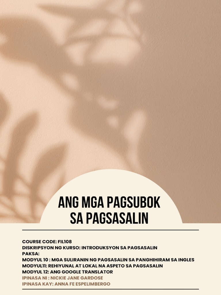 Ang MGA PAGSUBOK SA PAGSASALIN | PDF