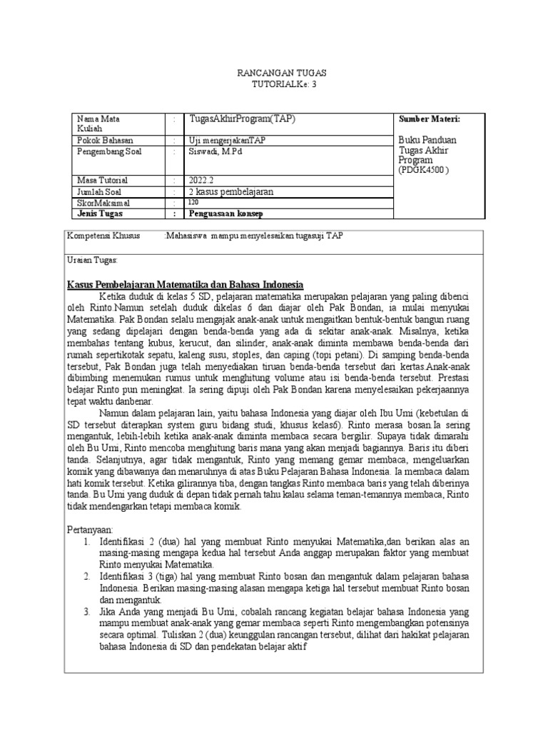 Tugas Tutorial 3 TAP PDGK 4500 | PDF