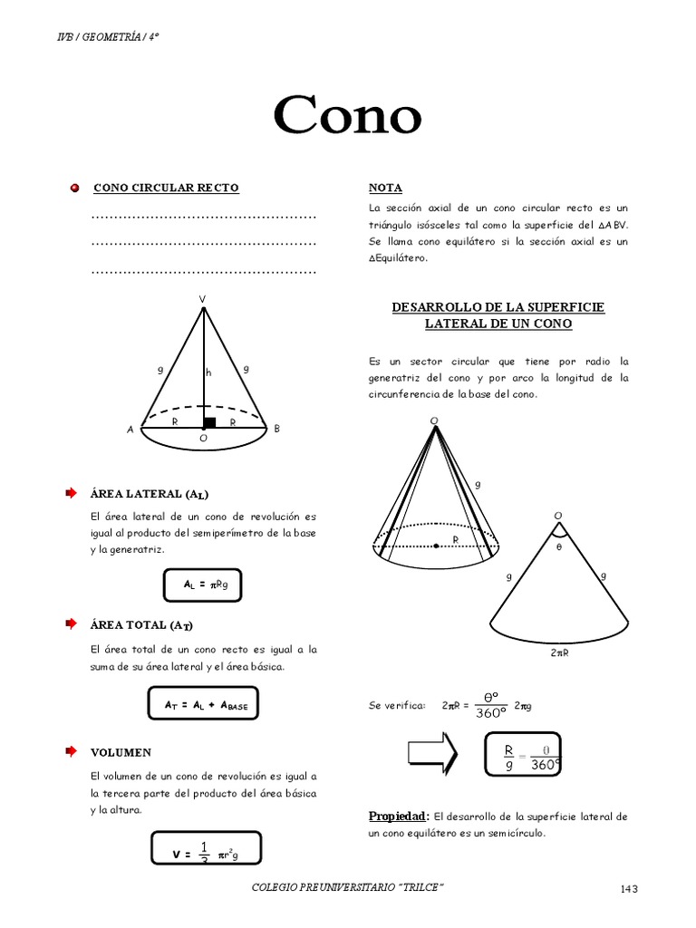 IV BIM - 4to. Año - GEOM - Guía 8 - Cono | PDF | Matemática Elemental | Colector
