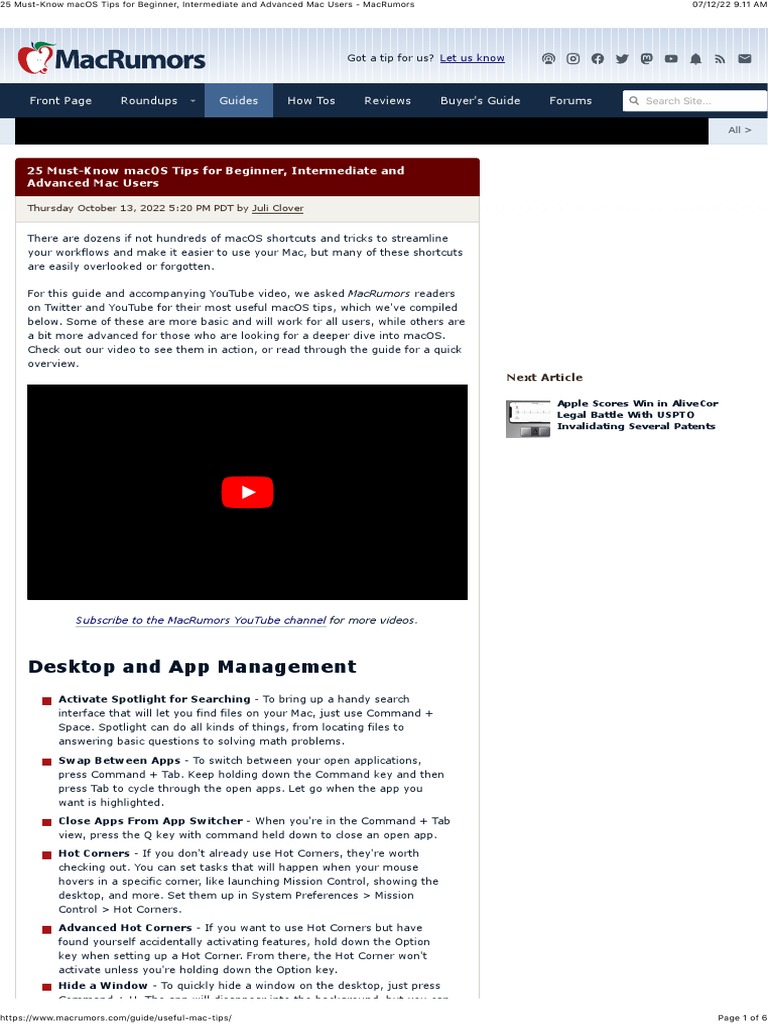 25 Must-Know macOS Tips For Beginner, Intermediate and Advanced Mac Users - MacRumors | PDF ...