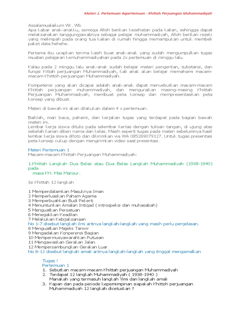 Materi 2 Macam-Macam Khittah Perjuangan Muhammadiyah | PDF