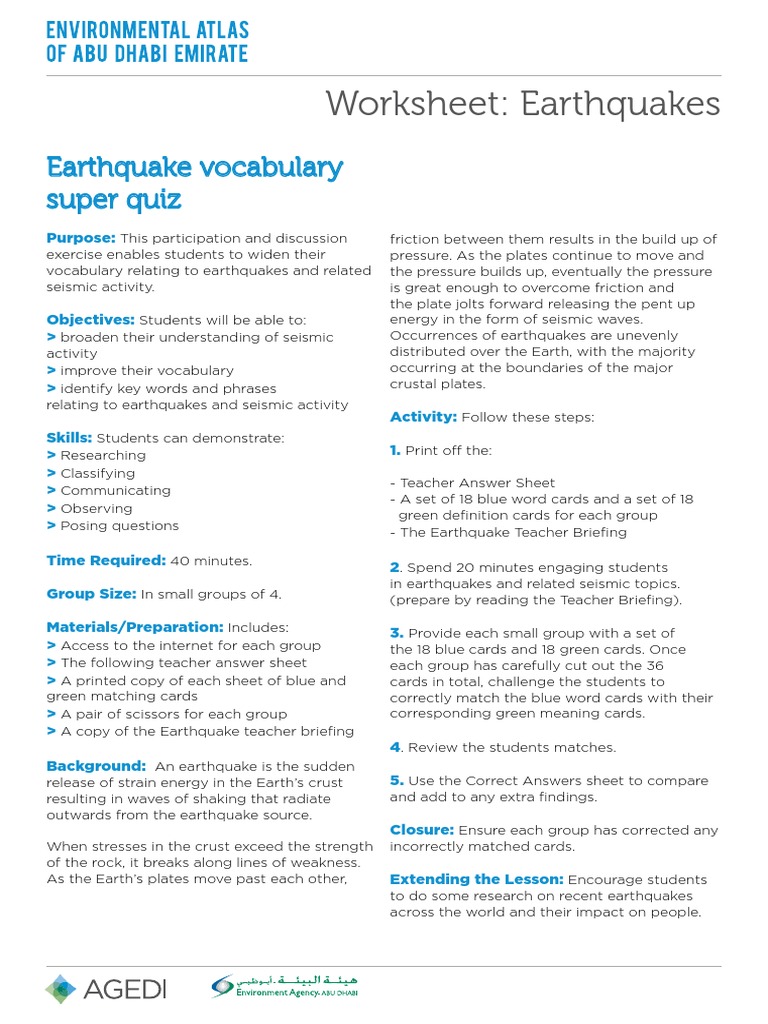 Worksheet Earthquakes | PDF