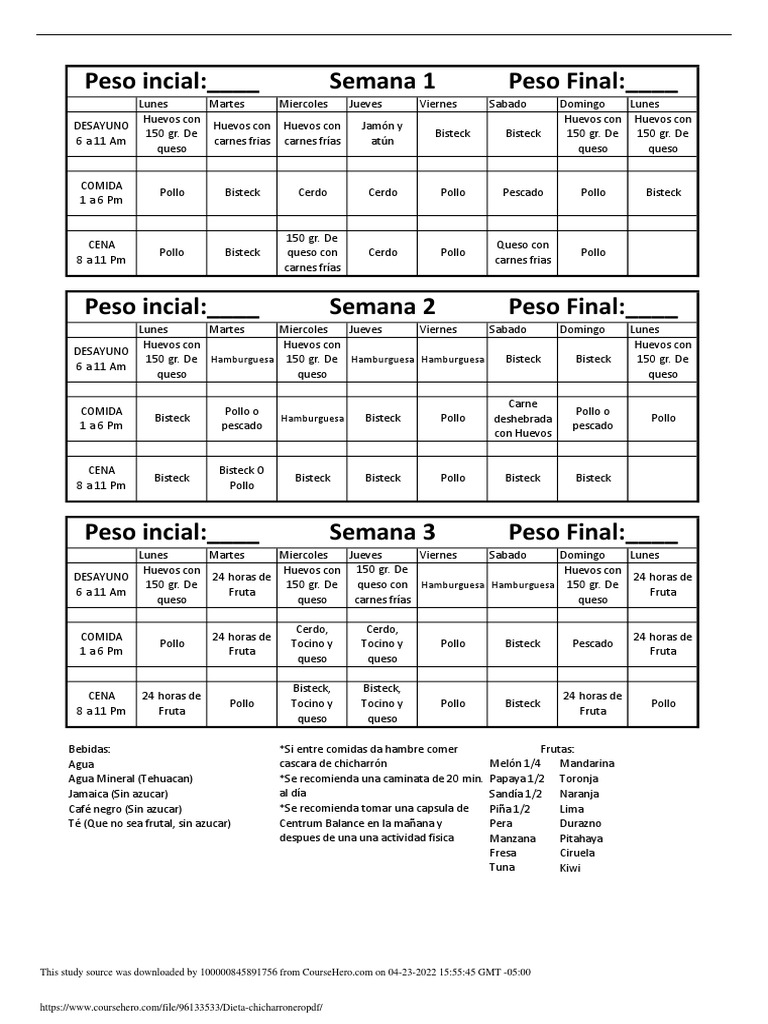 Dieta - Chicharronero - Semana 1 | PDF | Hamburguesas | Industria de ...