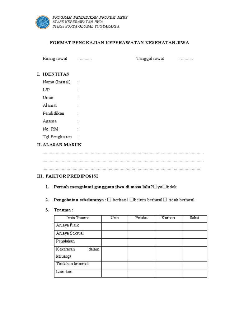 FORMAT PENGKAJIAN JIWA Fix | PDF