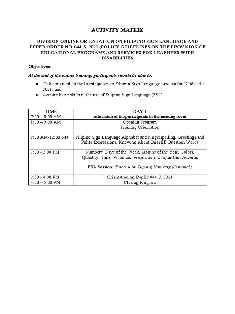 Activity Matrix | PDF