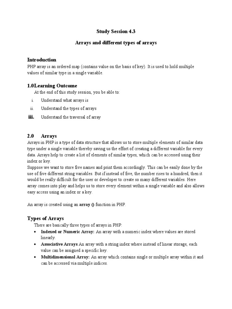Php Arrays Pdf Array Data Structure Variable Computer Science