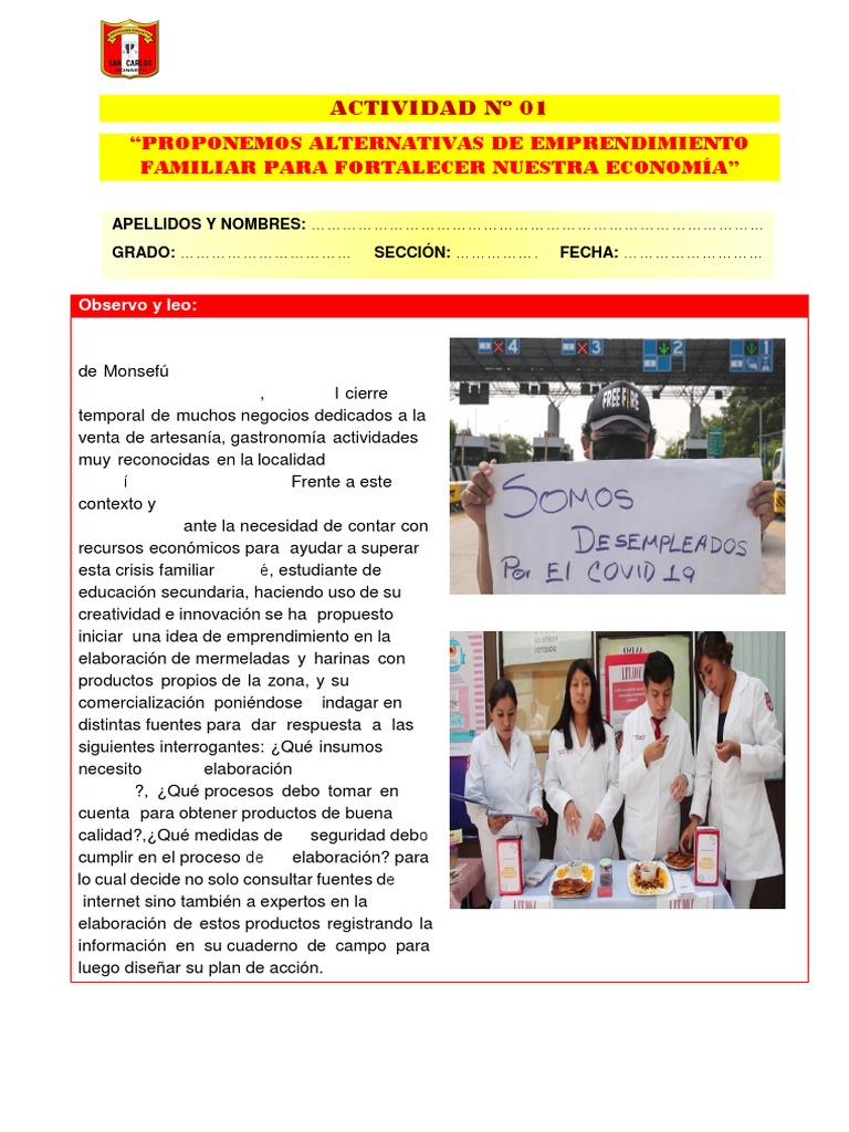 ACTIVIDAD #01 - Proyecto de Emprendimiento - 2° Grado - IV - Bimestre - 2022 | PDF | Iniciativa ...