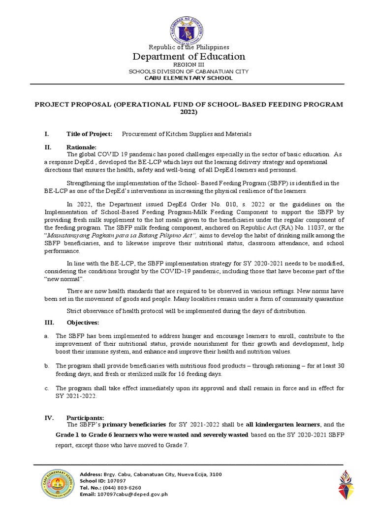 SBFP Proposal - Operational | PDF | Health Sciences