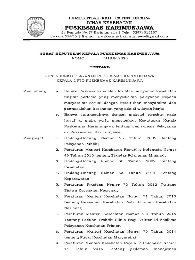 1.1.1. EP 2 2023 SK Jenis Pelayanan PKM Karimunjawa | PDF