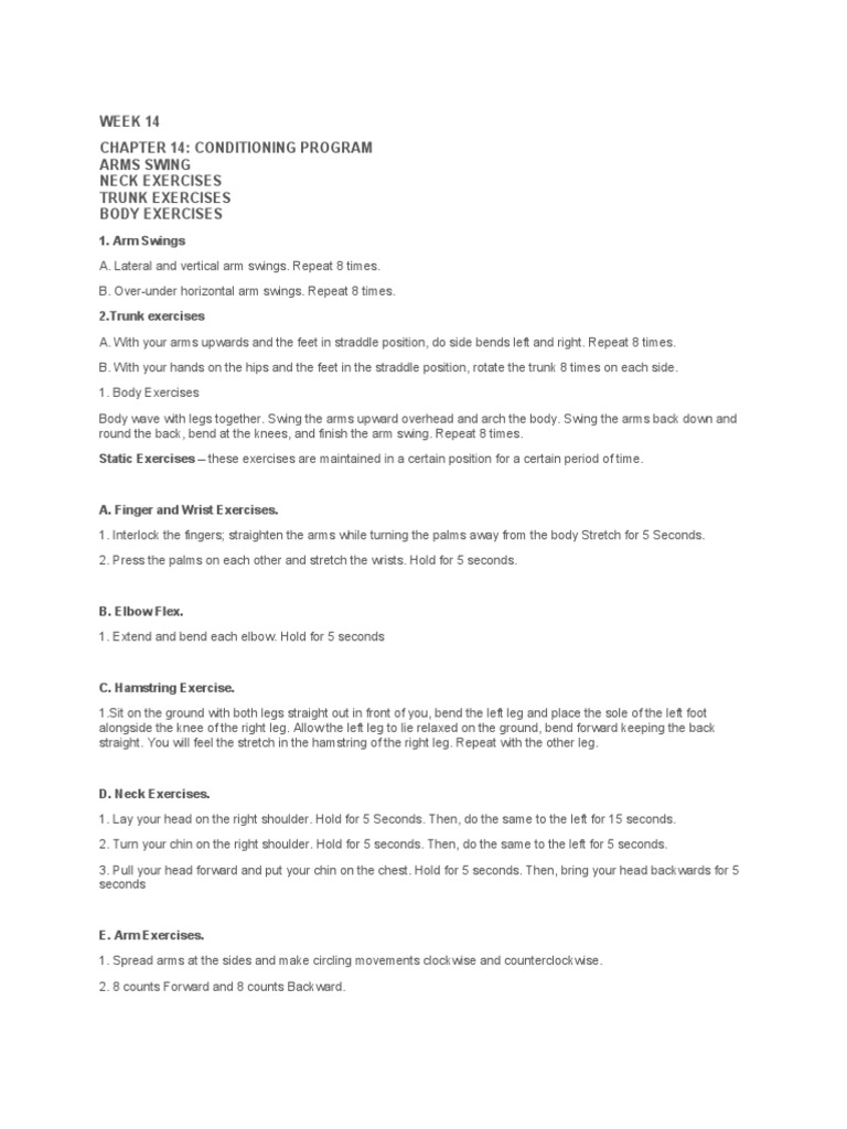 Week 14 Chapter 14: Conditioning Program Arms Swing Neck Exercises ...