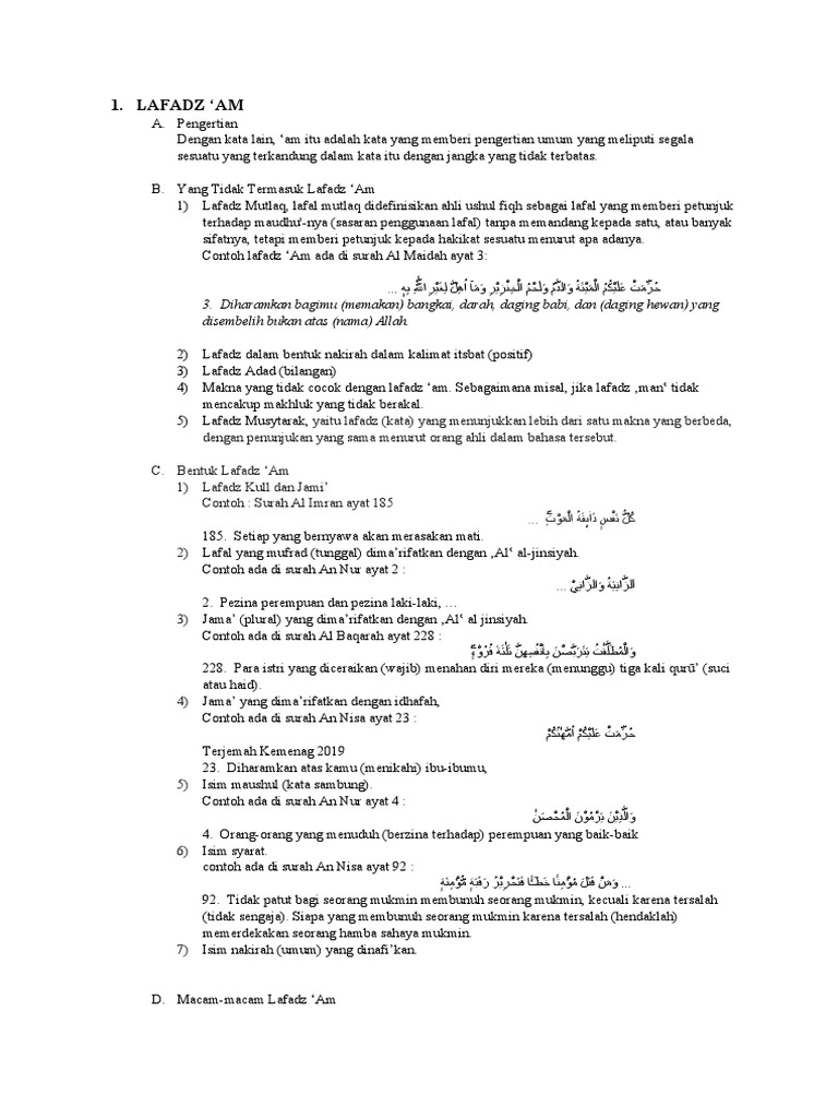 Lafadz Am Dan Lafadz Khas | PDF