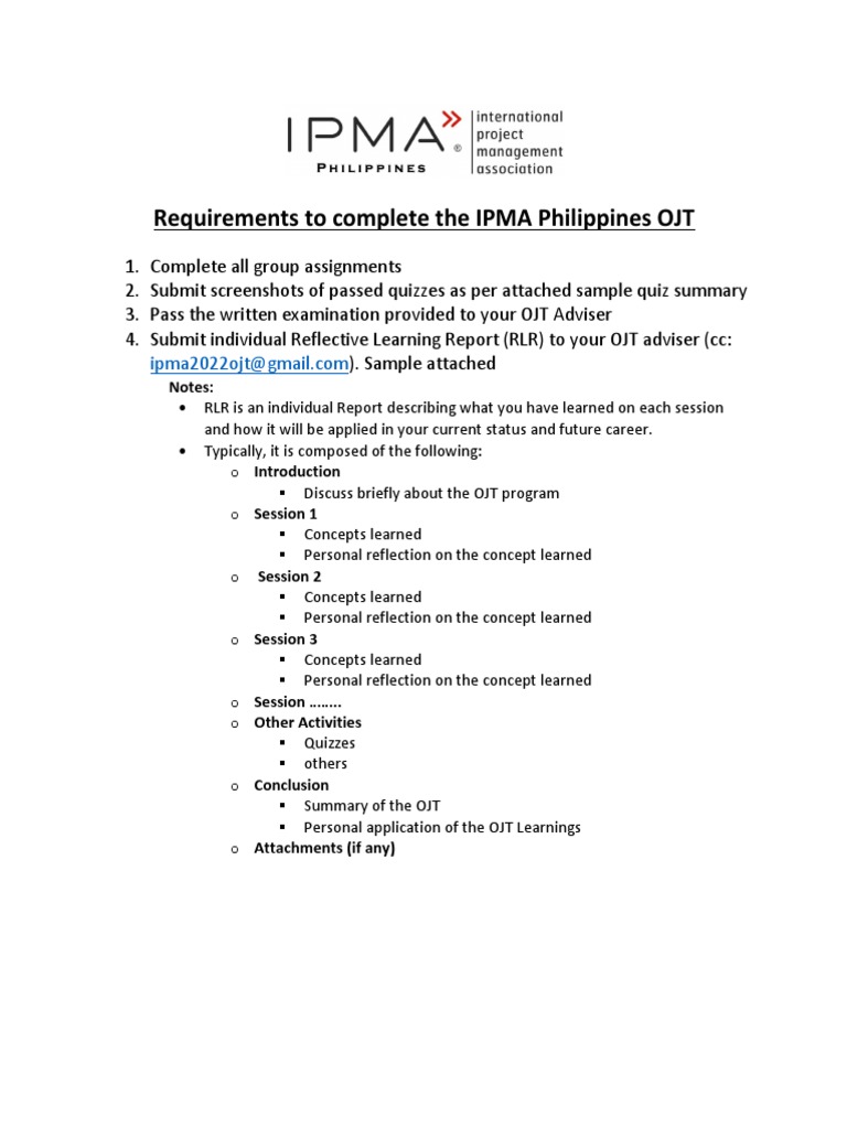 Requirements To Complete The IPMA Philippines OJT | PDF | Leadership | General Contractor