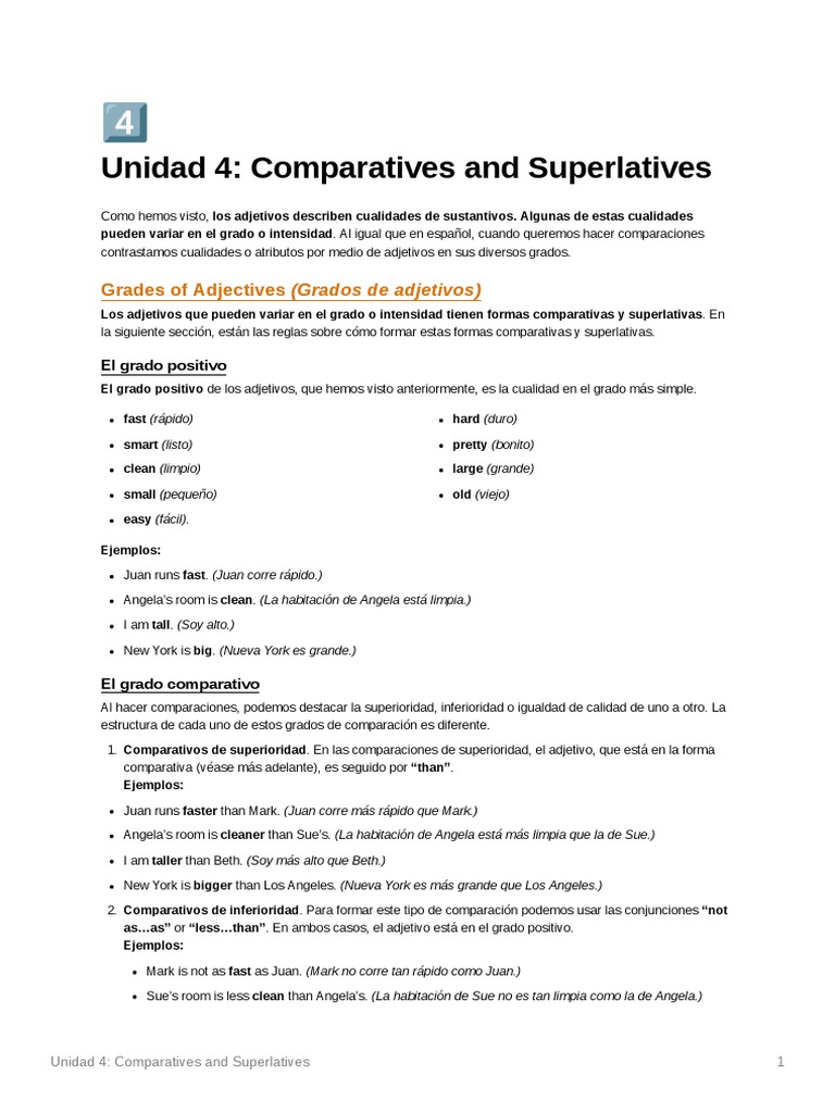 Adjetivos Comparativos y Superlativos | PDF | Adjetivo | Mecánica del ...