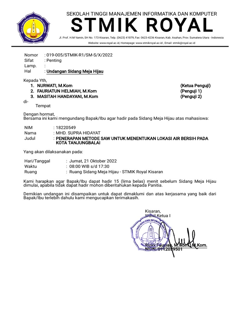 Undangan Sidang Meja Hijau Mahasiswa | PDF