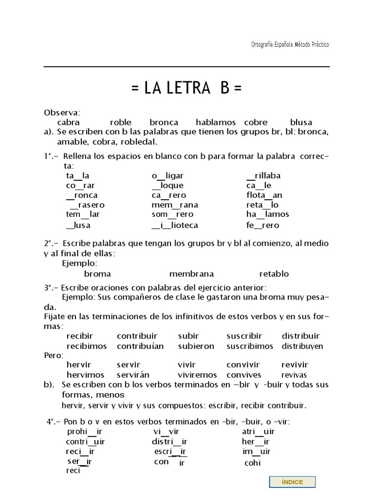 Reglas Ortográficas de la Letra B | PDF | Verbo