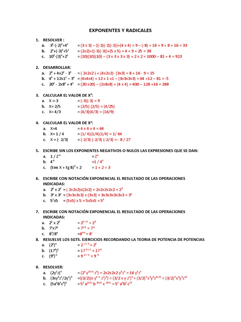Exponentes y Radicales | PDF