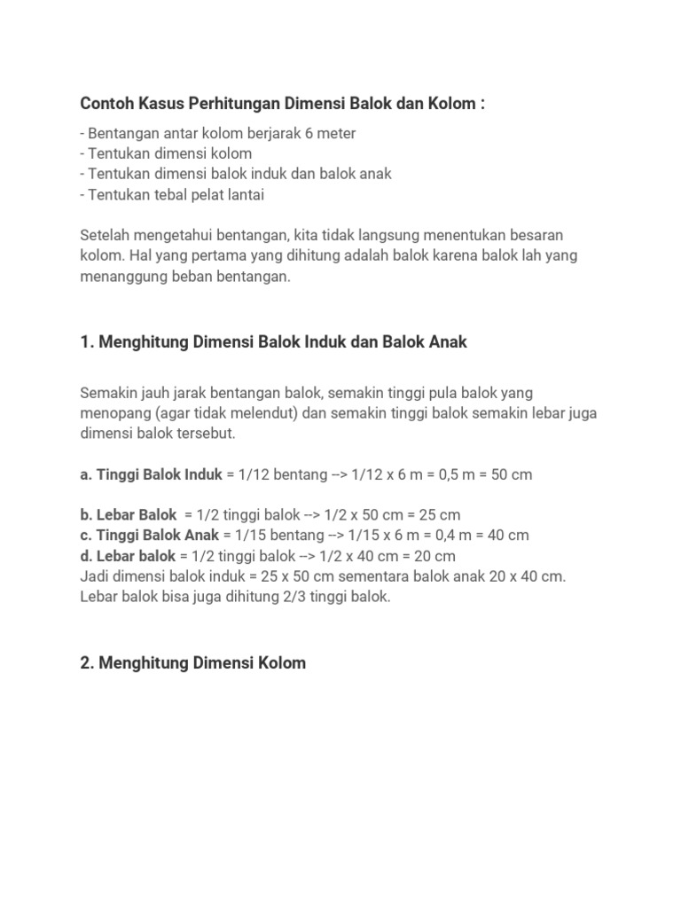 Perhitungan Dimensi Balok Dan Kolom | PDF