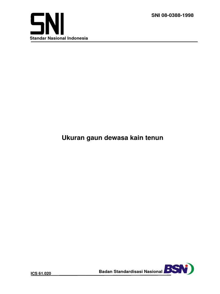 SNI - 08-0388-1998 Ukuran Gaun Dewasa Kain Tenun | PDF