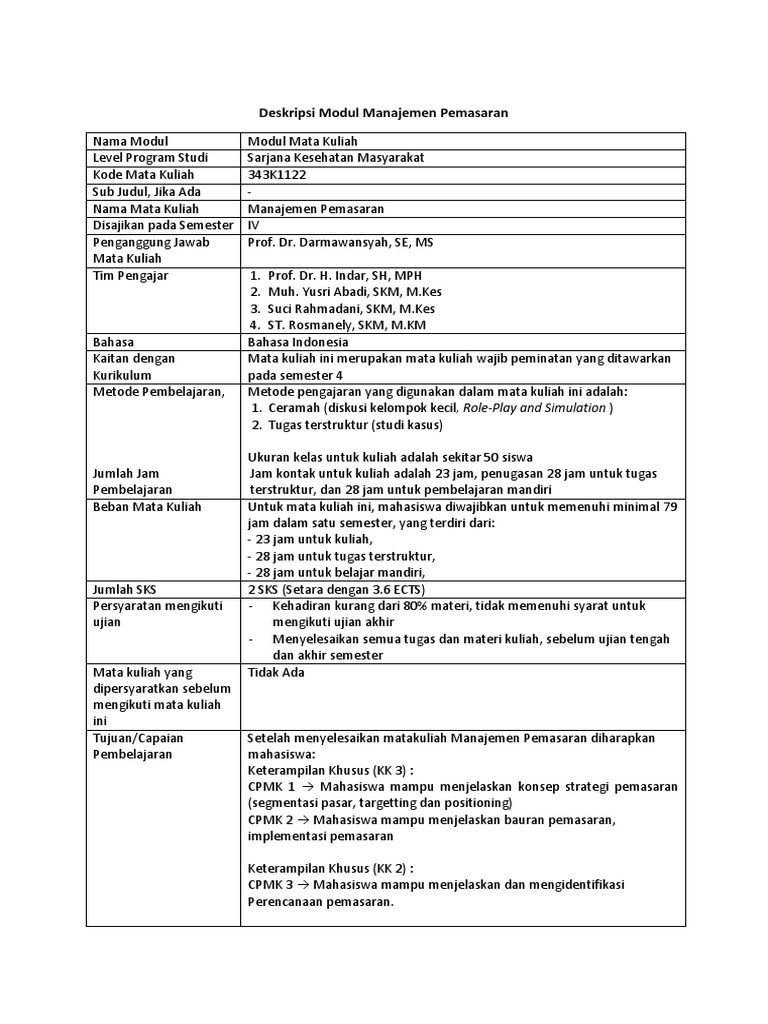 Modul Manajemen Pemasaran Layanan Kesehatan | PDF