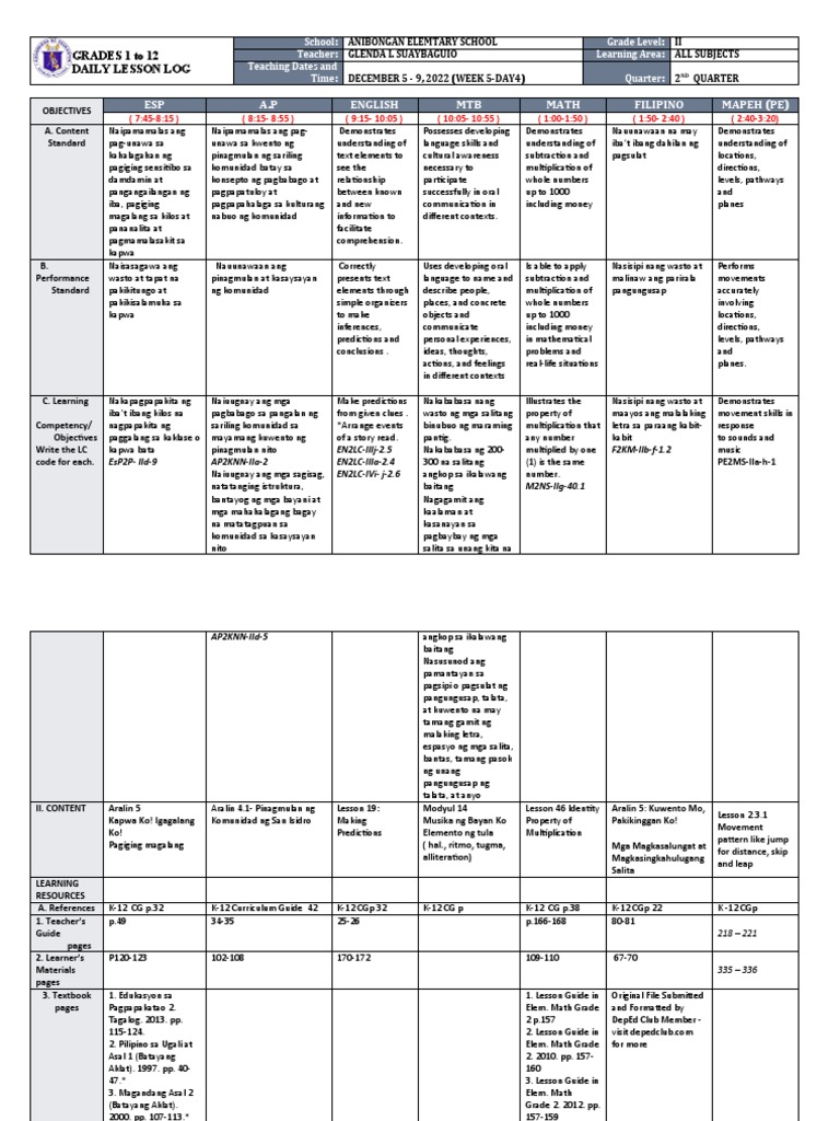 DLL - All Subjects 2 - Q2 - W5 - D4 | PDF | Cognition | Human Communication