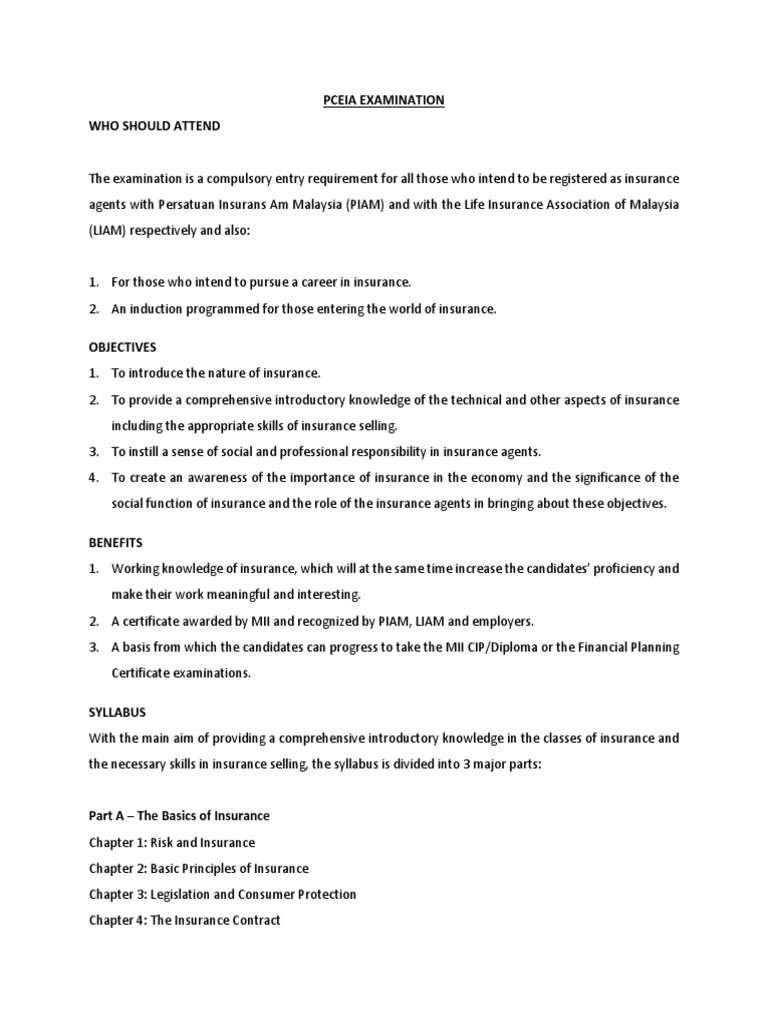 PCEIA Exam Overview and Requirements | PDF | Insurance | Life Insurance