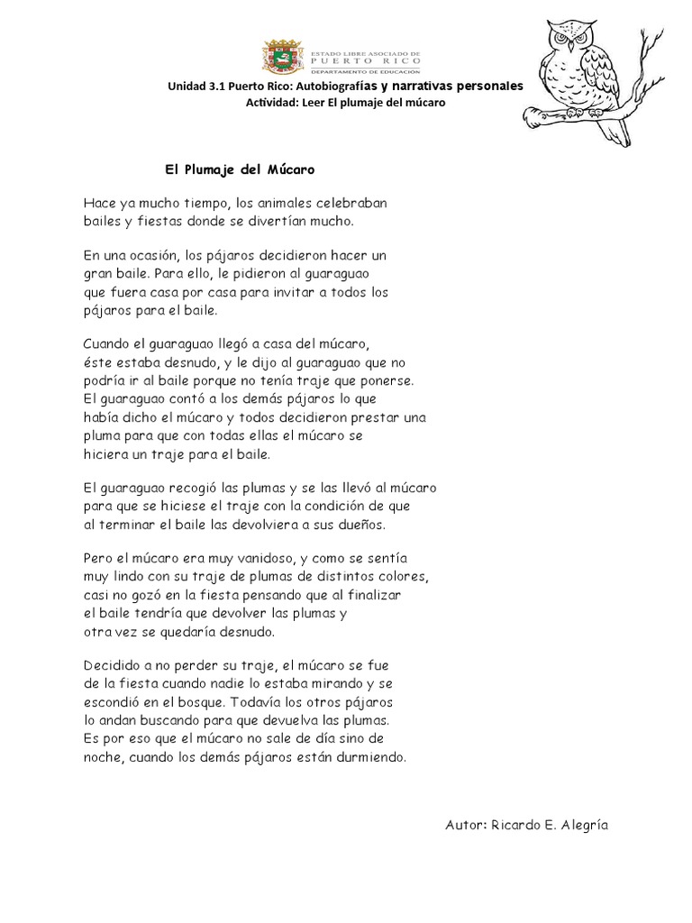 Cuento El Plumaje Del Múcaro | PDF