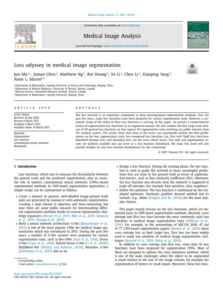 Loss Odyssey in Medical Image Segmentation | PDF | Image Segmentation | Mathematics