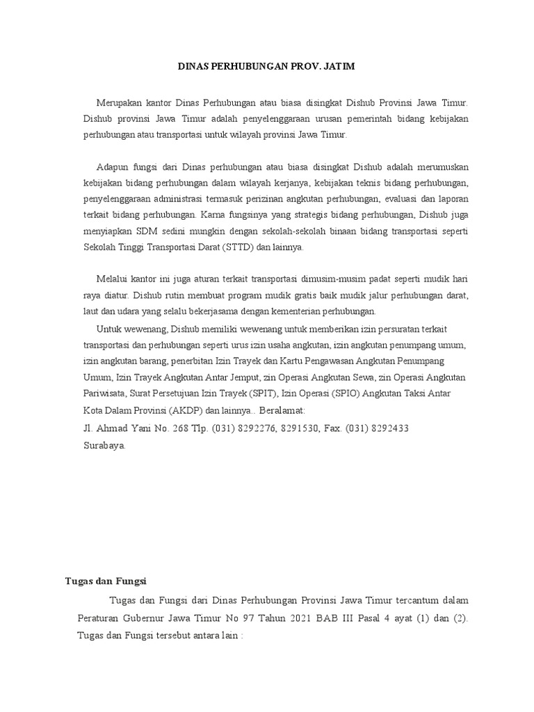 Dinas Perhubungan Prov | PDF
