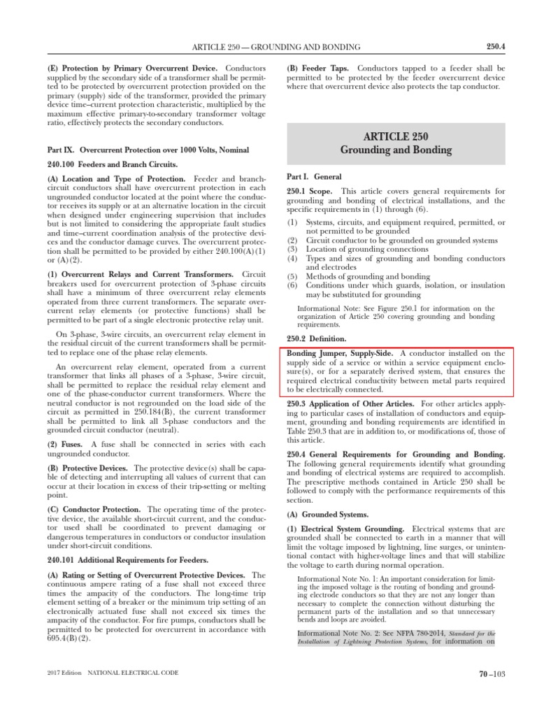 NEC Article 250: Grounding & Bonding | PDF | Alternating Current ...