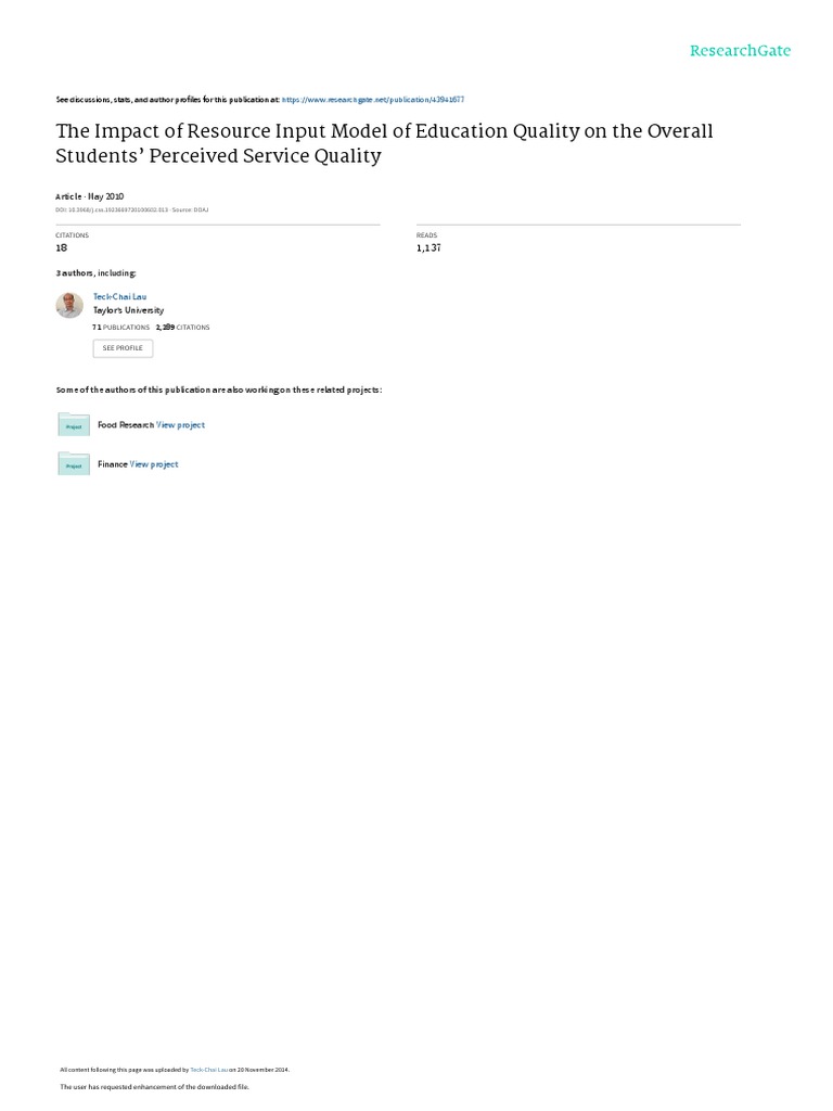 The Impact of Resource Input Model of Education Qu | PDF | Survey ...