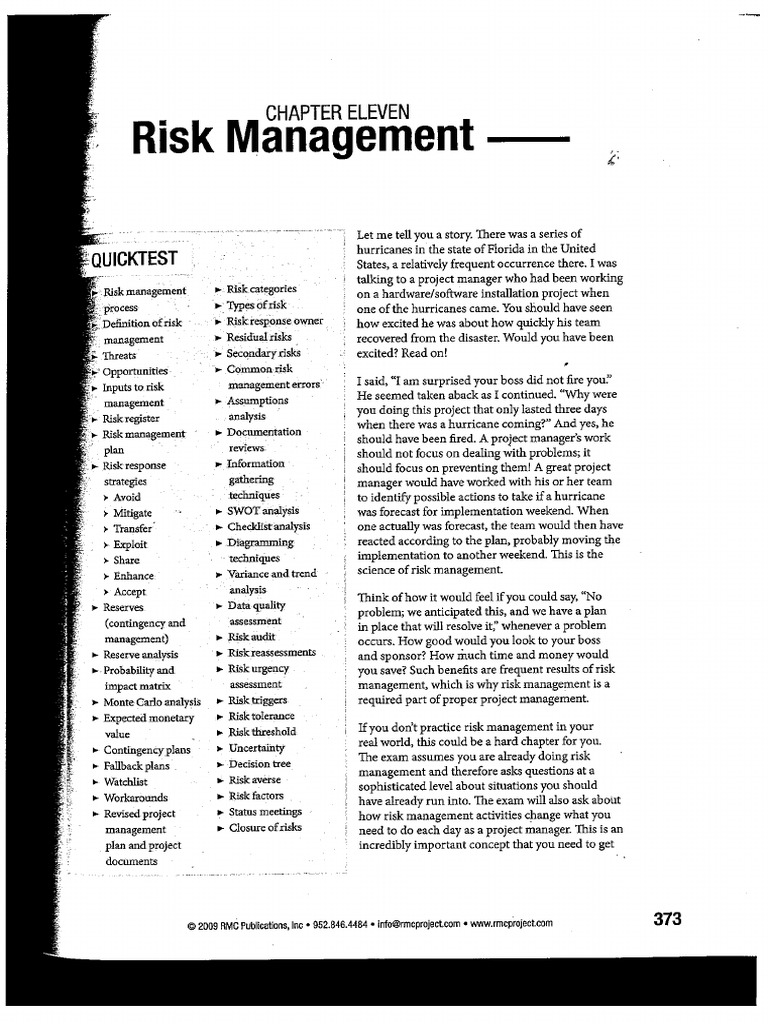 Chapter 11 - Risk Management by Rita Mulcahy | PDF