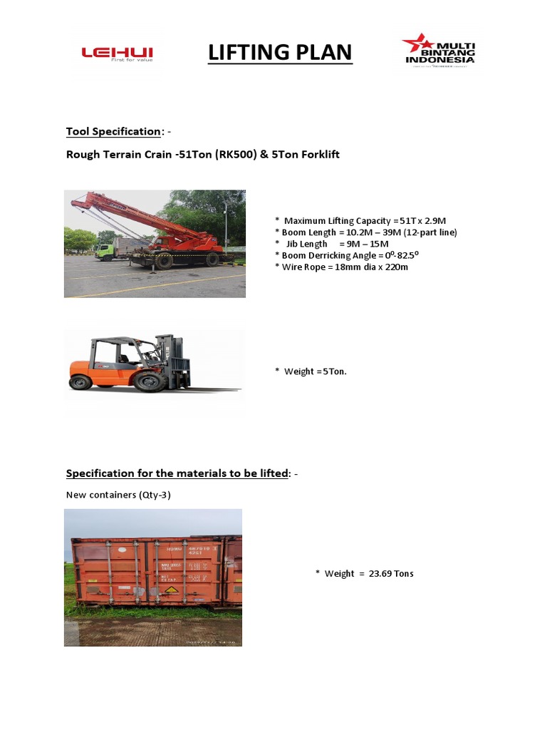 LIFTING PLAN2 of Materials and Container | PDF | Forklift | Crane (Machine)