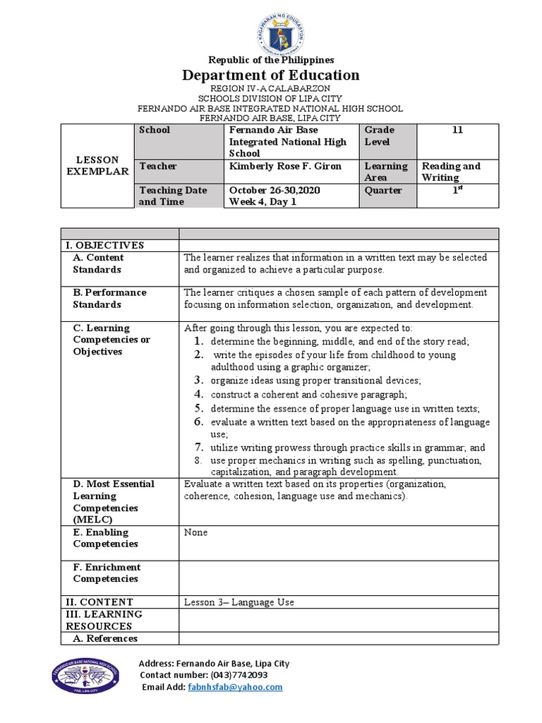 Reading and Writing-G11-Week-4 | PDF | Paragraph | Learning