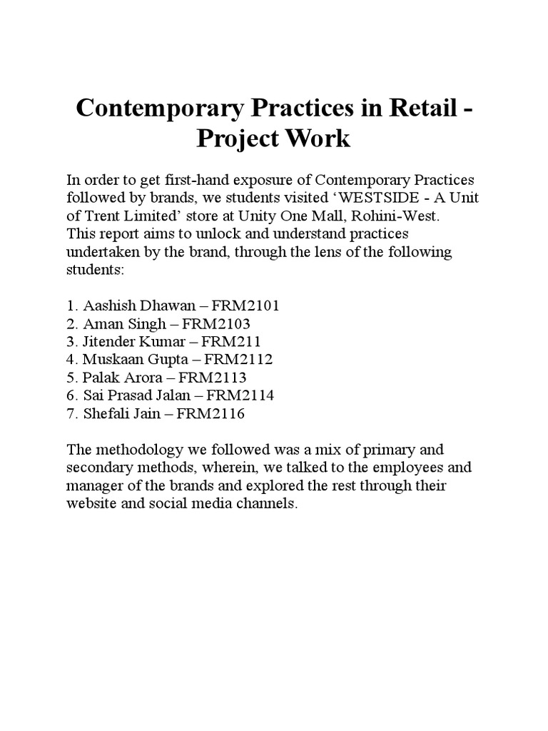 Retail Practices at Trent Limited's Westside | PDF | Retail | Brand
