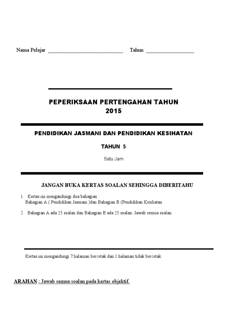 Soalan Akhir Tahun PJPK Tahun 5 | PDF