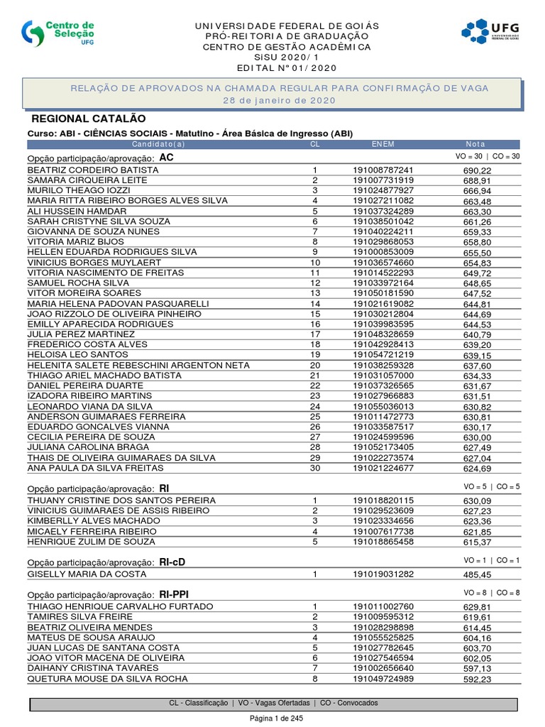 2020 01 28 SISU Aprovados Na Chamada Regular | PDF | Brasil | Ensino Superior