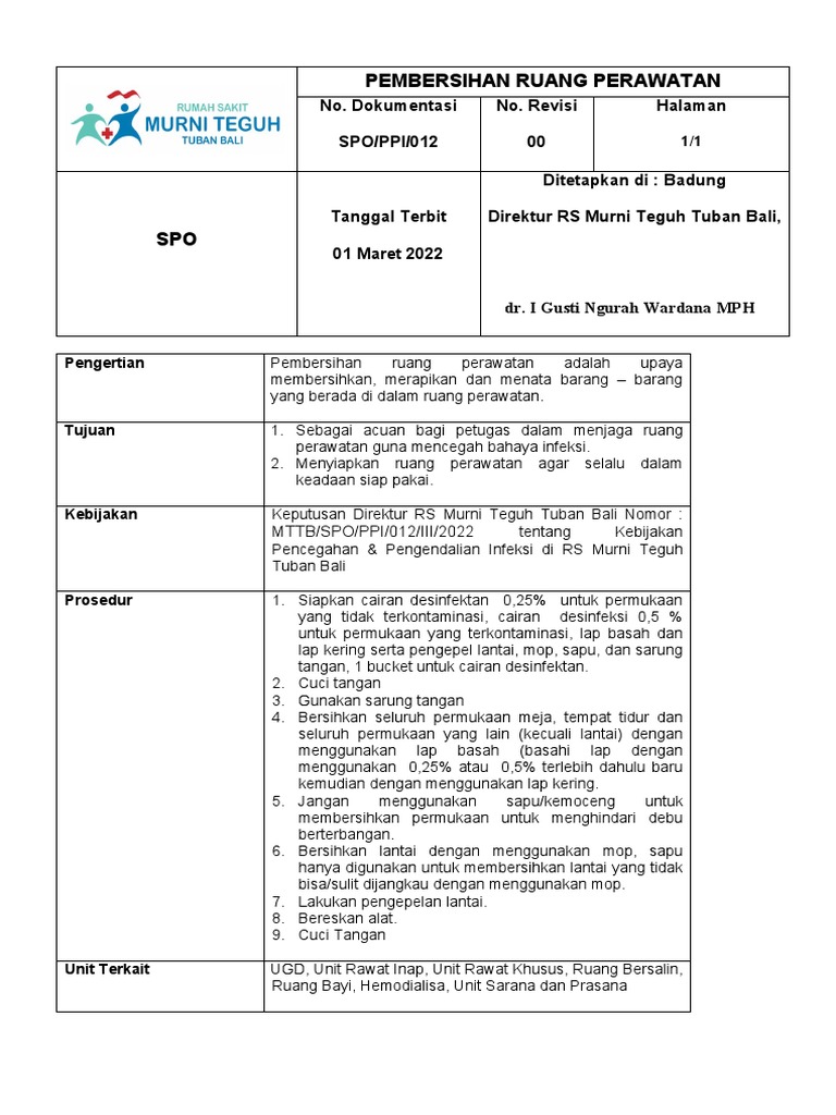 12.spo Pembersihan Ruang Perawatan | PDF