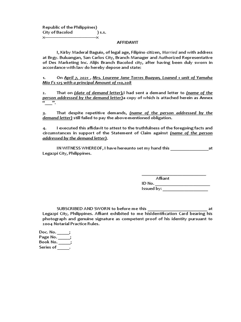 AFFIDAVIT FOR SMALL CLAIMS Template | PDF | Affidavit | Government