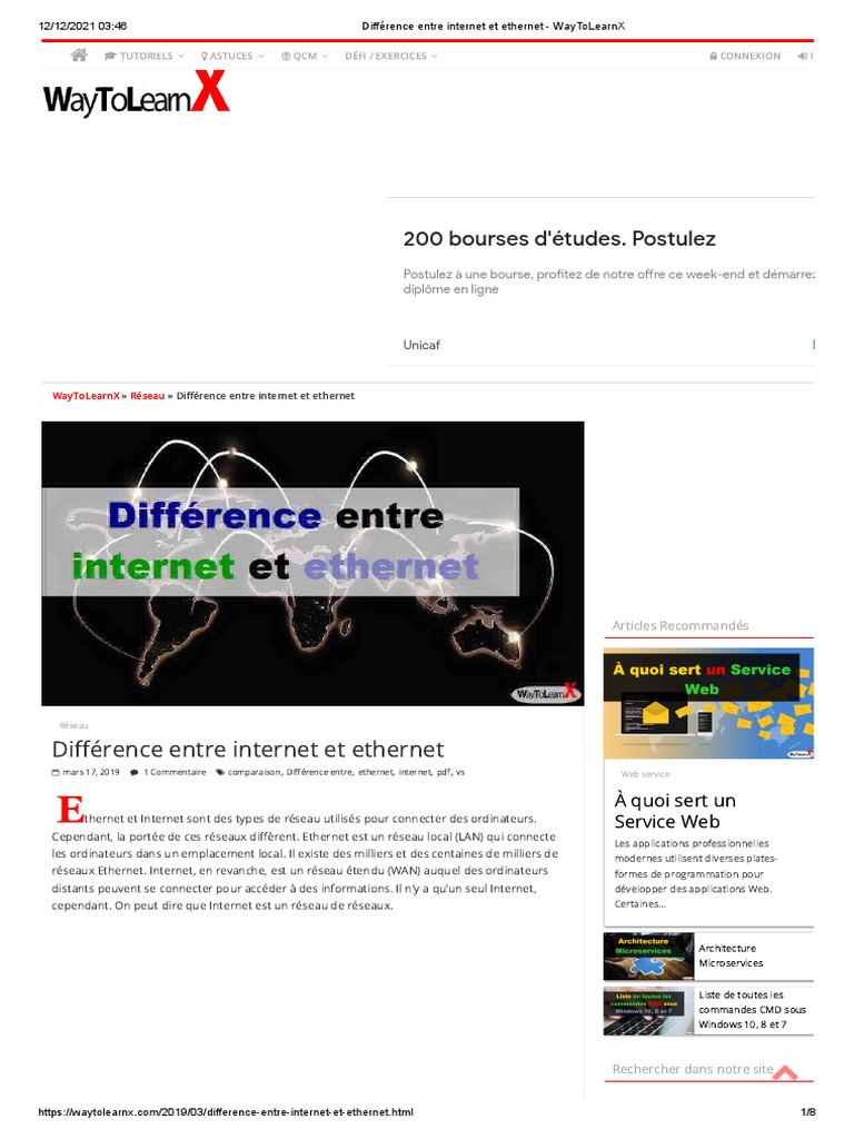 Différence Entre Internet Et Ethernet - WayToLearnX | PDF | Réseau informatique | Adresse IP