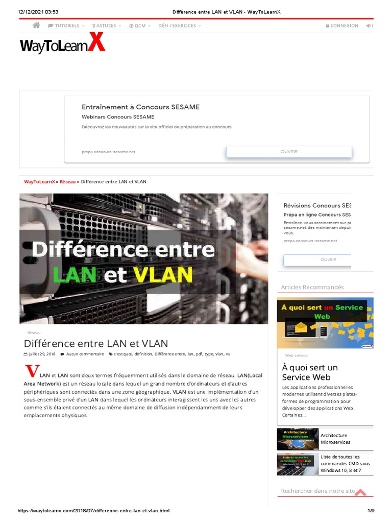 Différence Entre LAN Et VLAN - WayToLearnX | PDF | Commutateur réseau | Adresse IP