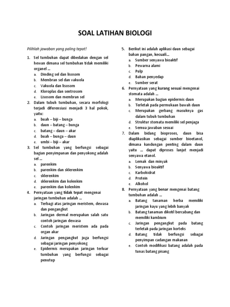 Latihan Soal Biologi Kelas 10 | PDF