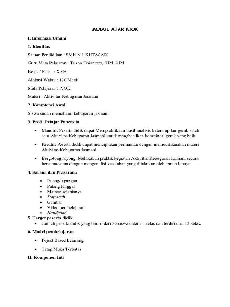Modul Ajar Kebugaran Jasmani | PDF
