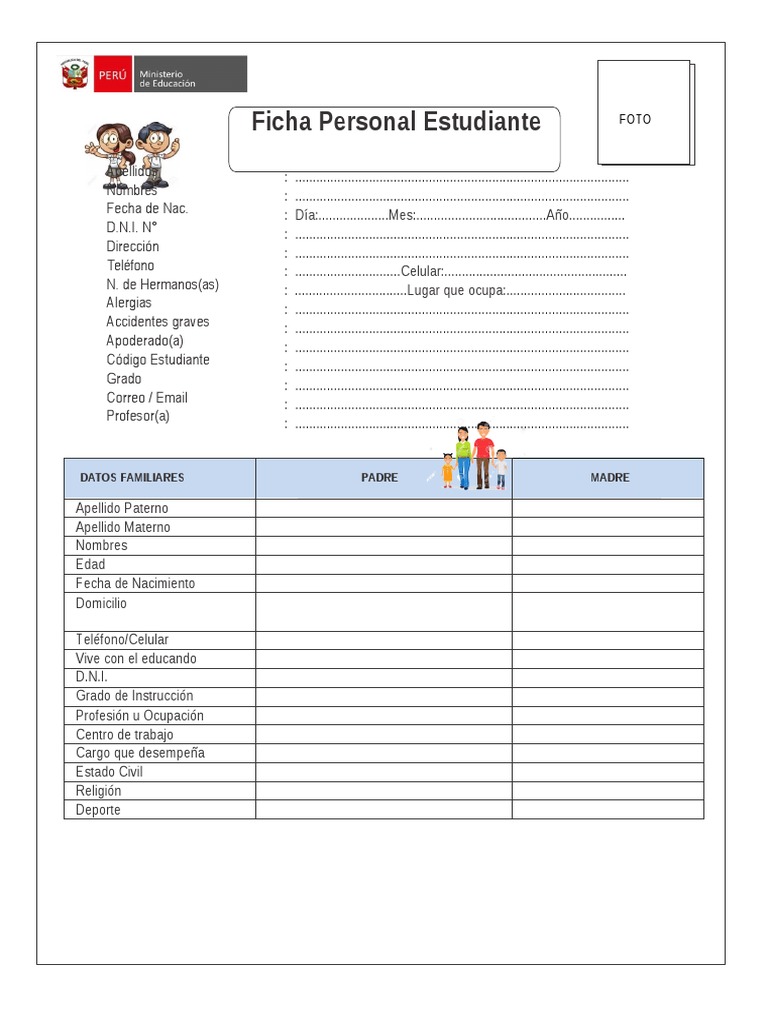 Ficha Personal Del Estudiante | PDF