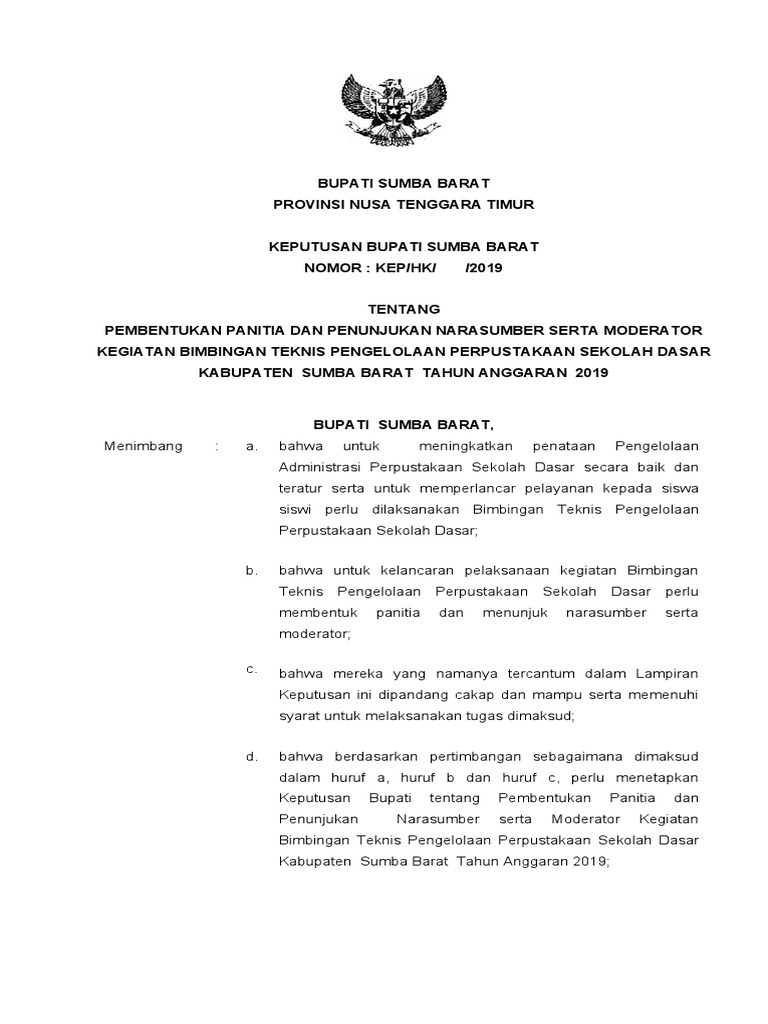 SK Bimtek Pengelola Perpus 2019 | PDF