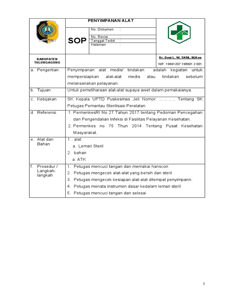 Sop Penyimpanan Alat | PDF